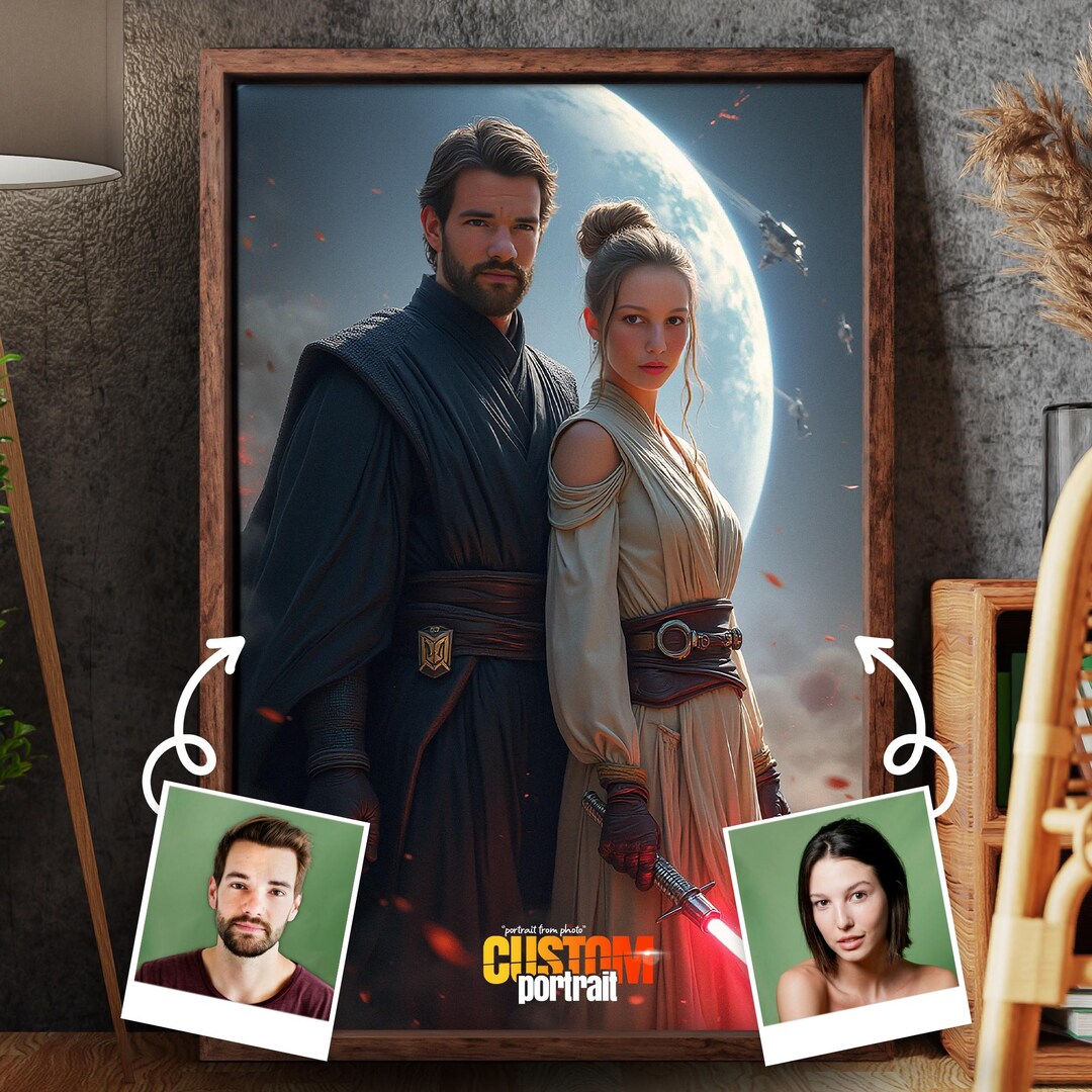 Custom Jedi Couple Portrait | Star Wars Themed Artwork | Personalized ...