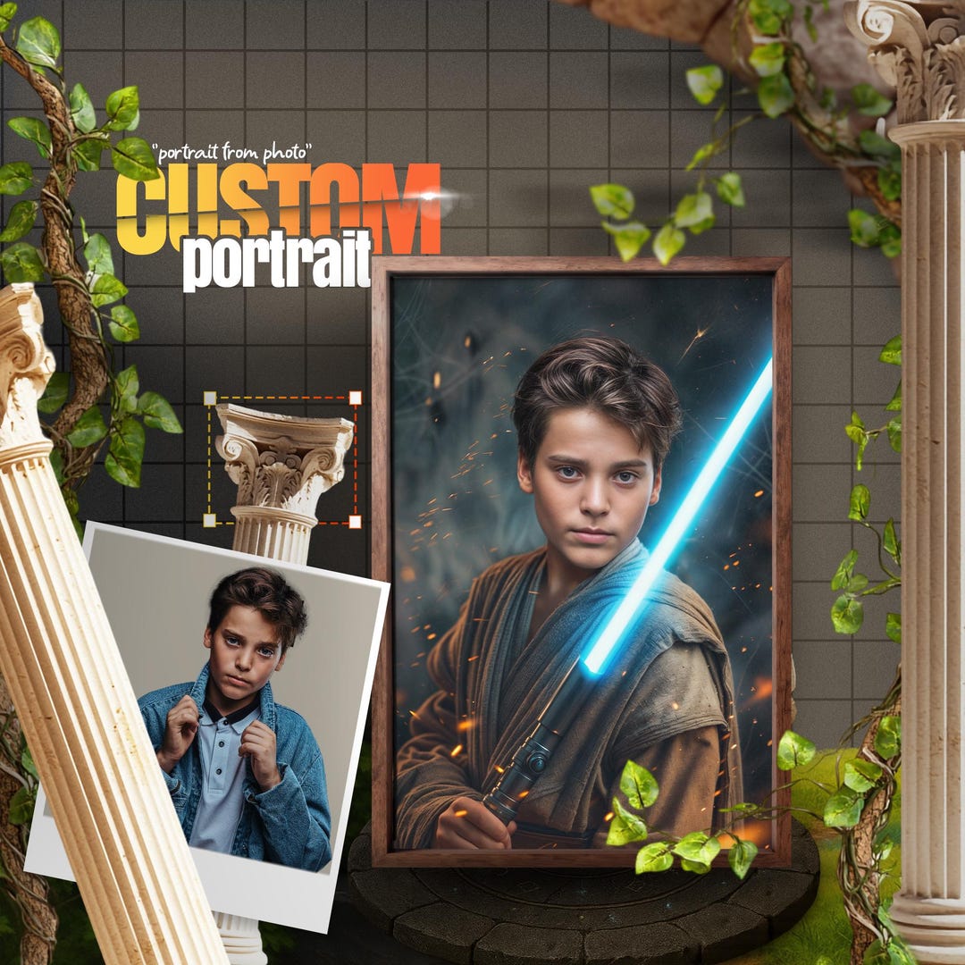 Custom Jedi Portrait for Kids, Star Wars-inspired Digital Art, Darth ...