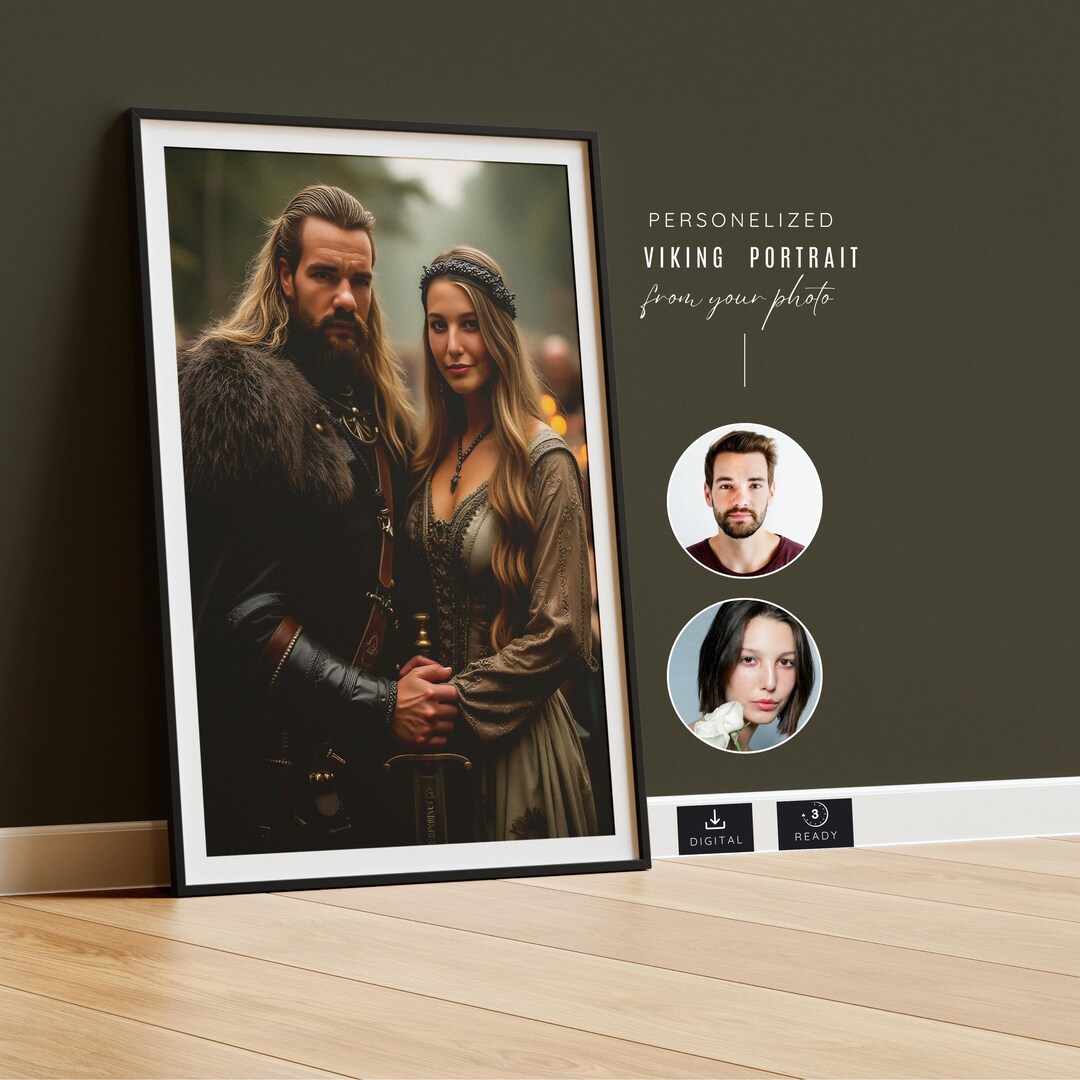 Custom Viking Couple Portrait From Photo, Viking Family Portrait ...