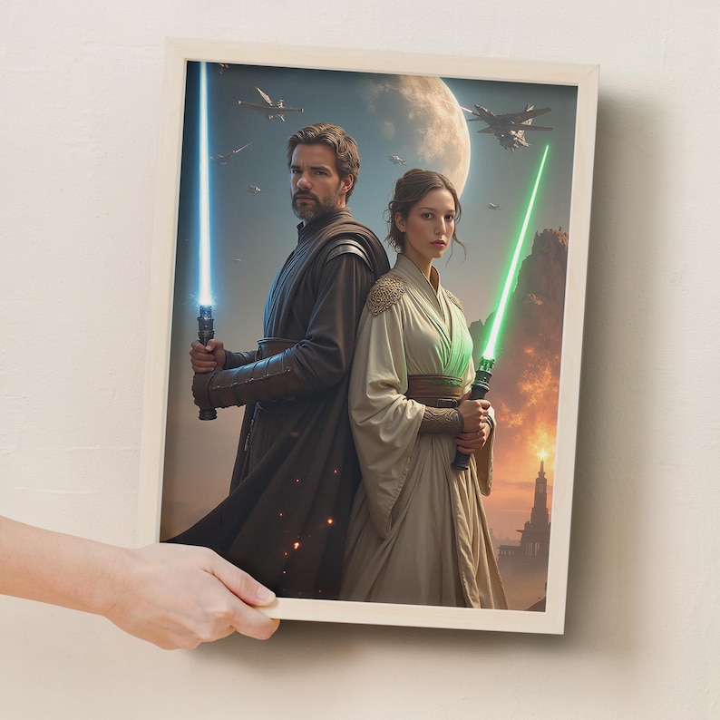 Custom Star Wars Portrait From Photo, Jedi Couple Digital Art ...