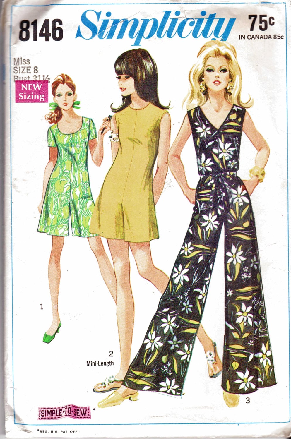 1960s Simplicity 8146 sz 8 B31.5 Misses Jumpsuit Pantdress Mini Culotte Scoop, High, or V-neck ...