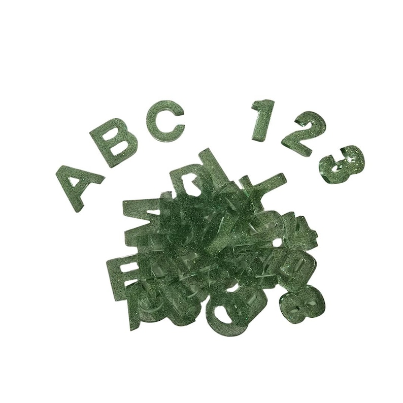 Alphabet & Number Set Green Glitter - Etsy