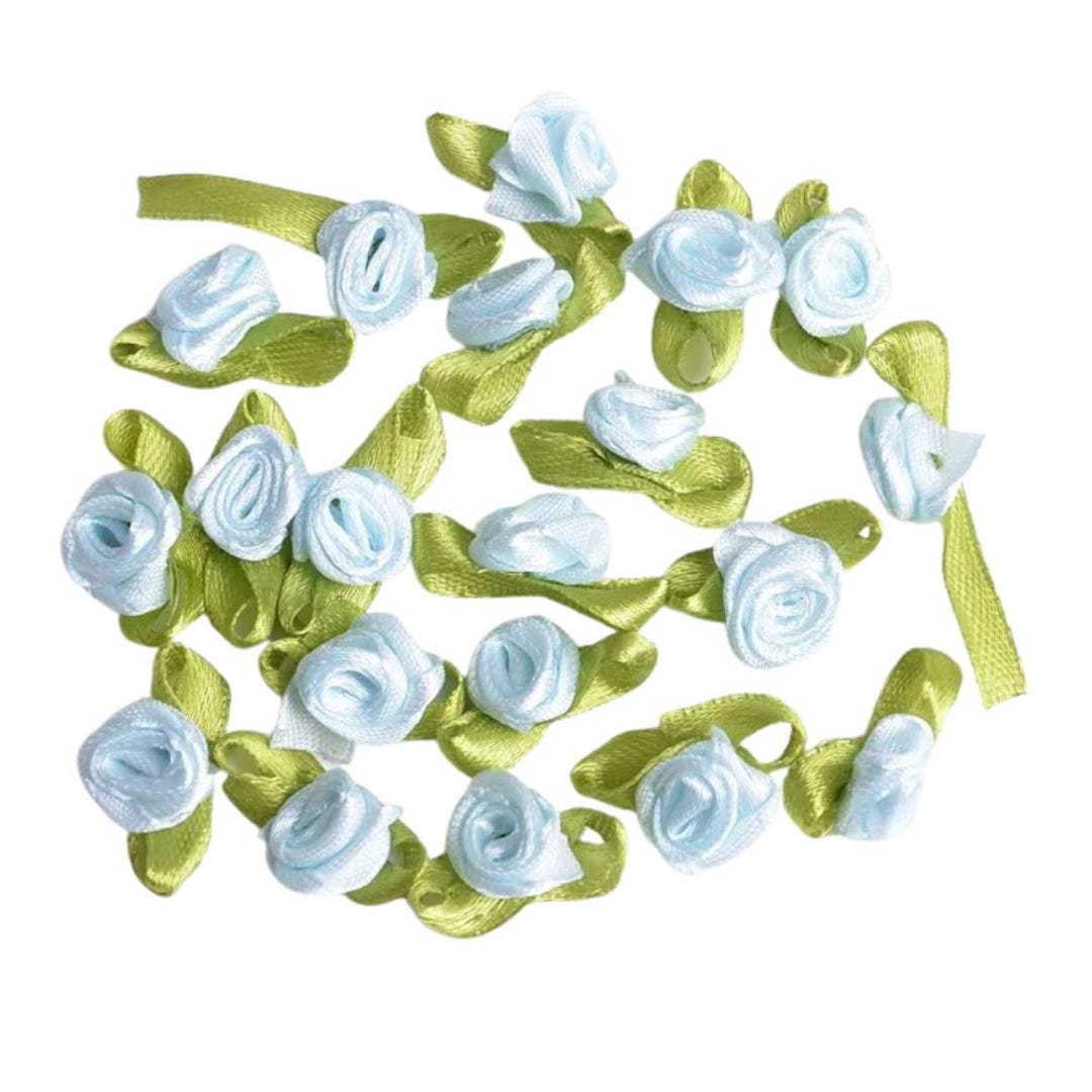 Mini Lt.blue Ribbon Rosette Flowers for Crafts, Hair Accessories, Decor ...