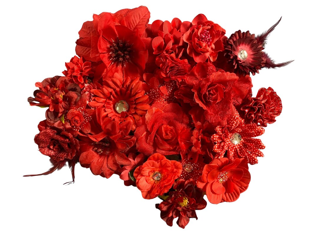 10 Red Fabric Boutique Flowers-satin, Chiffon, Rhinestone Flowers - Etsy