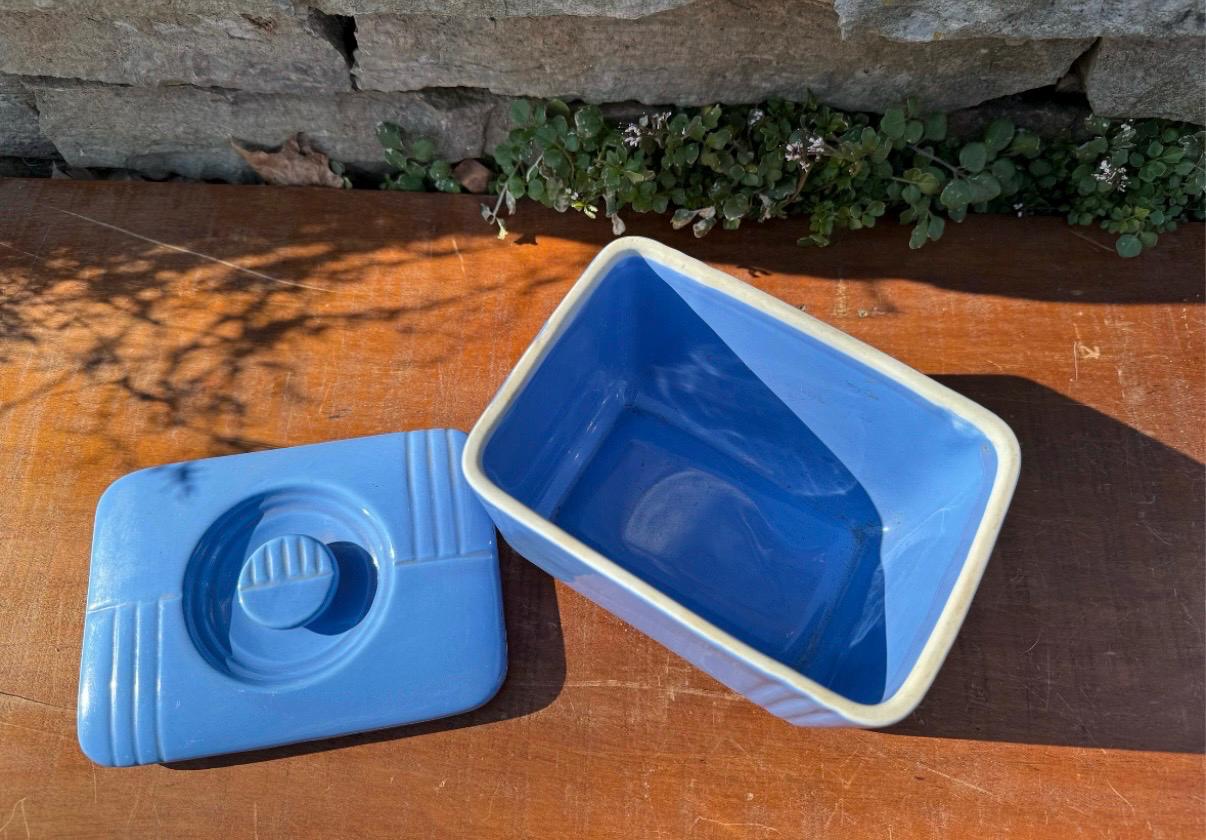 Antique 1930s Art Deco Hall Pottery Blue Teapot and Refrigerator Jar ...