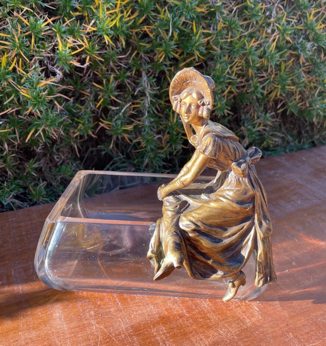 Antique 1800’s Gilt Brass Woman Figurine With Glass Bowl - Etsy