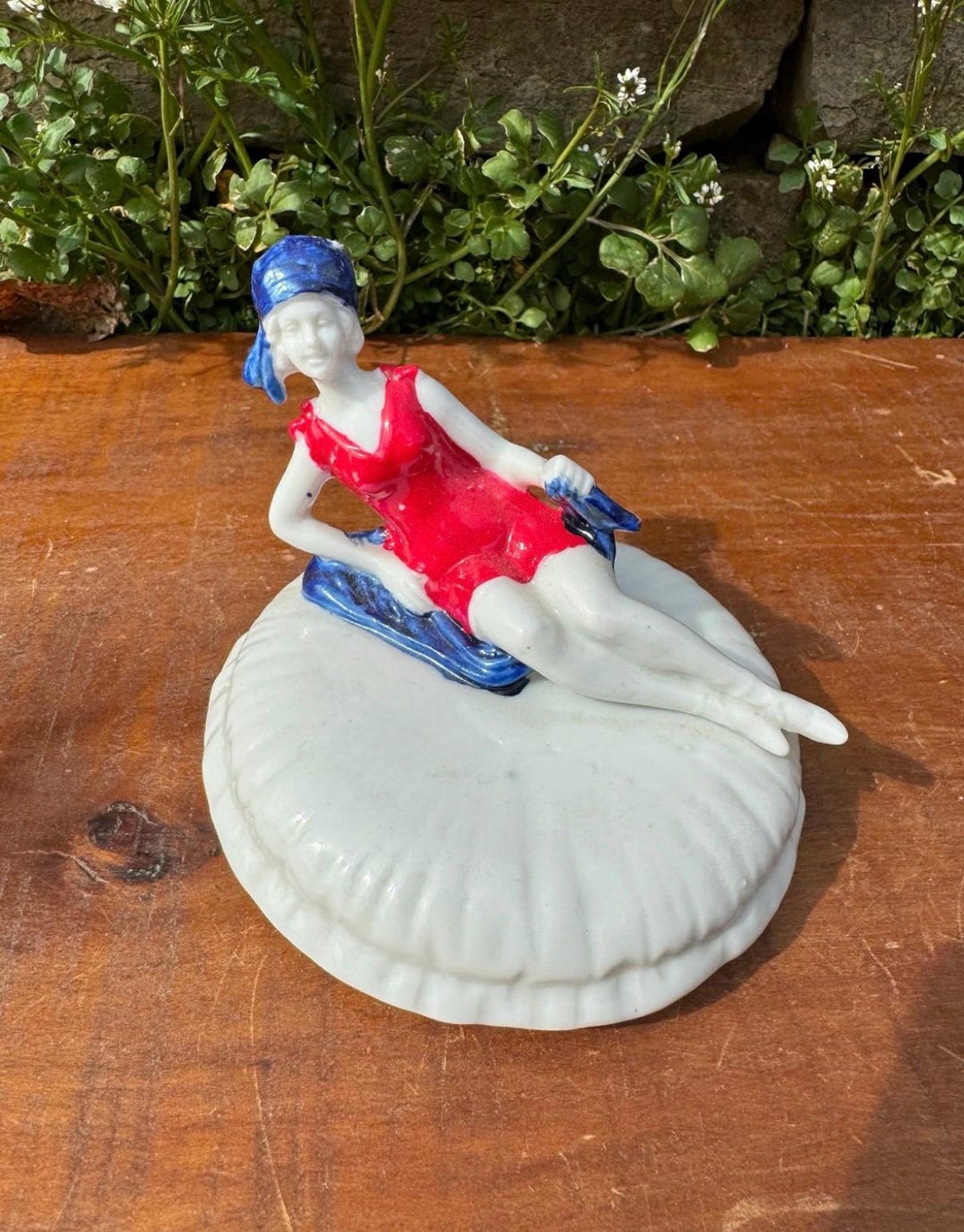 Antique 1920’s Bathing Beauty Hand Painted Porcelain Figurine Atop ...