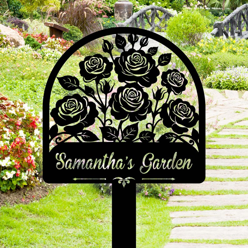 Custom Rose Garden Sign, Flower Garden Sign, Outdoor Floral Yard Decor ...