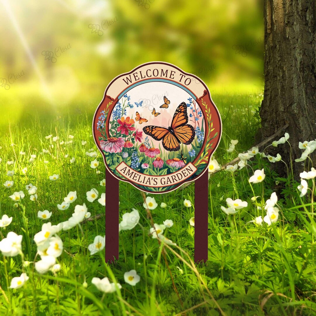 Custom Butterfly Garden Sign, Colorful Metal Garden Name Sign,floral ...