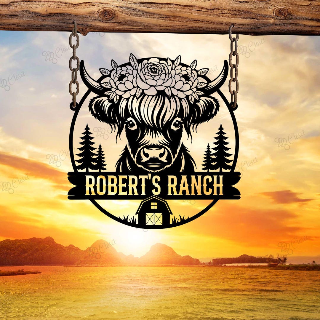 Custom Highland Ranch Sign, Highland Cow Metal Farm Sign, Highland ...