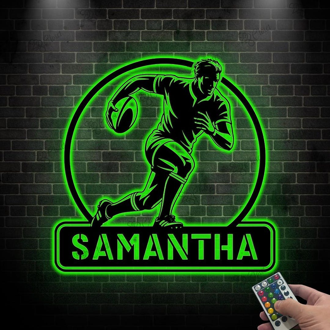 Custom Rugby Metal Sign With Led Light, Rugby Wall Art, Rugby Player ...