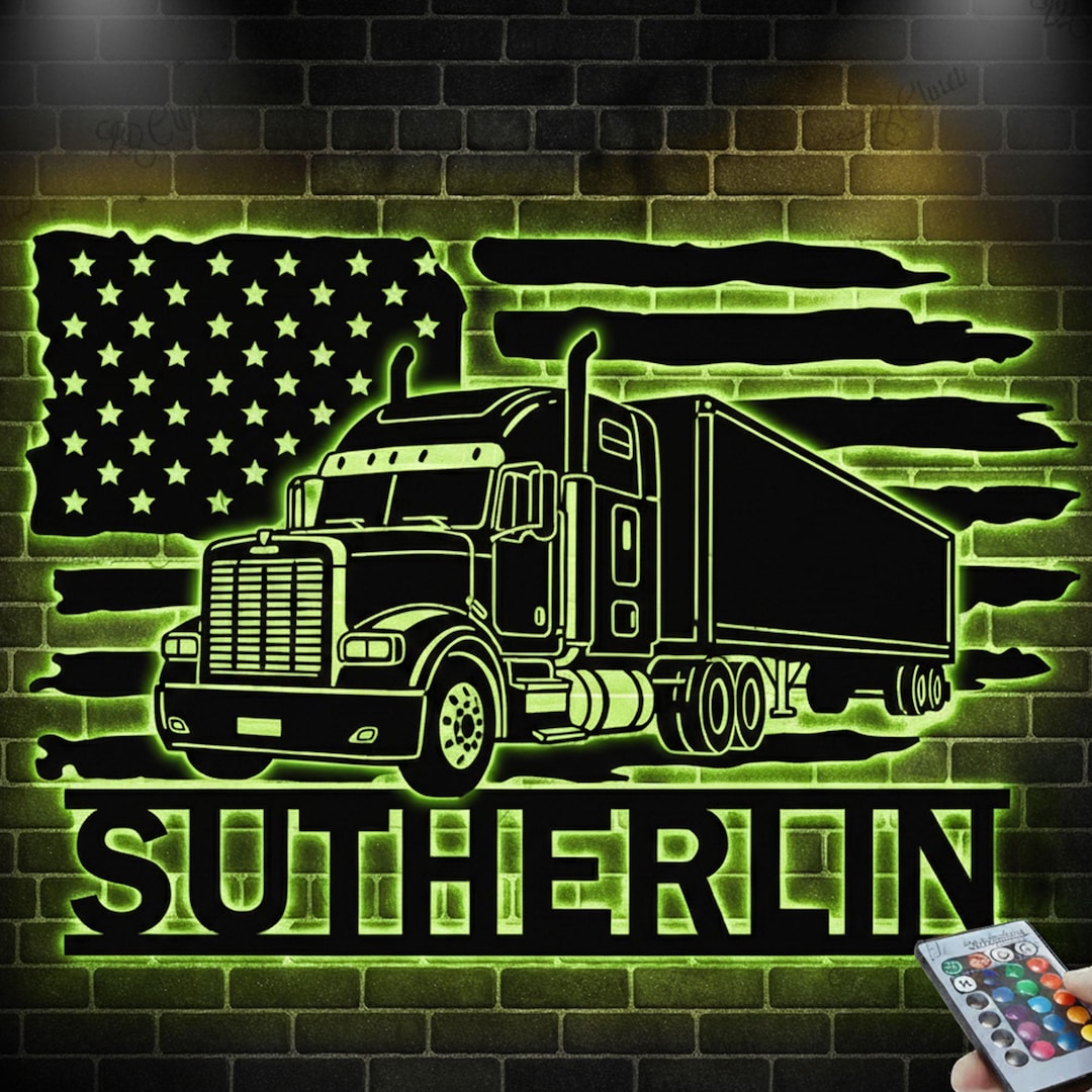 Custom Semi Truck Driver Metal Wall Art LED Light,trucker Name Sign ...