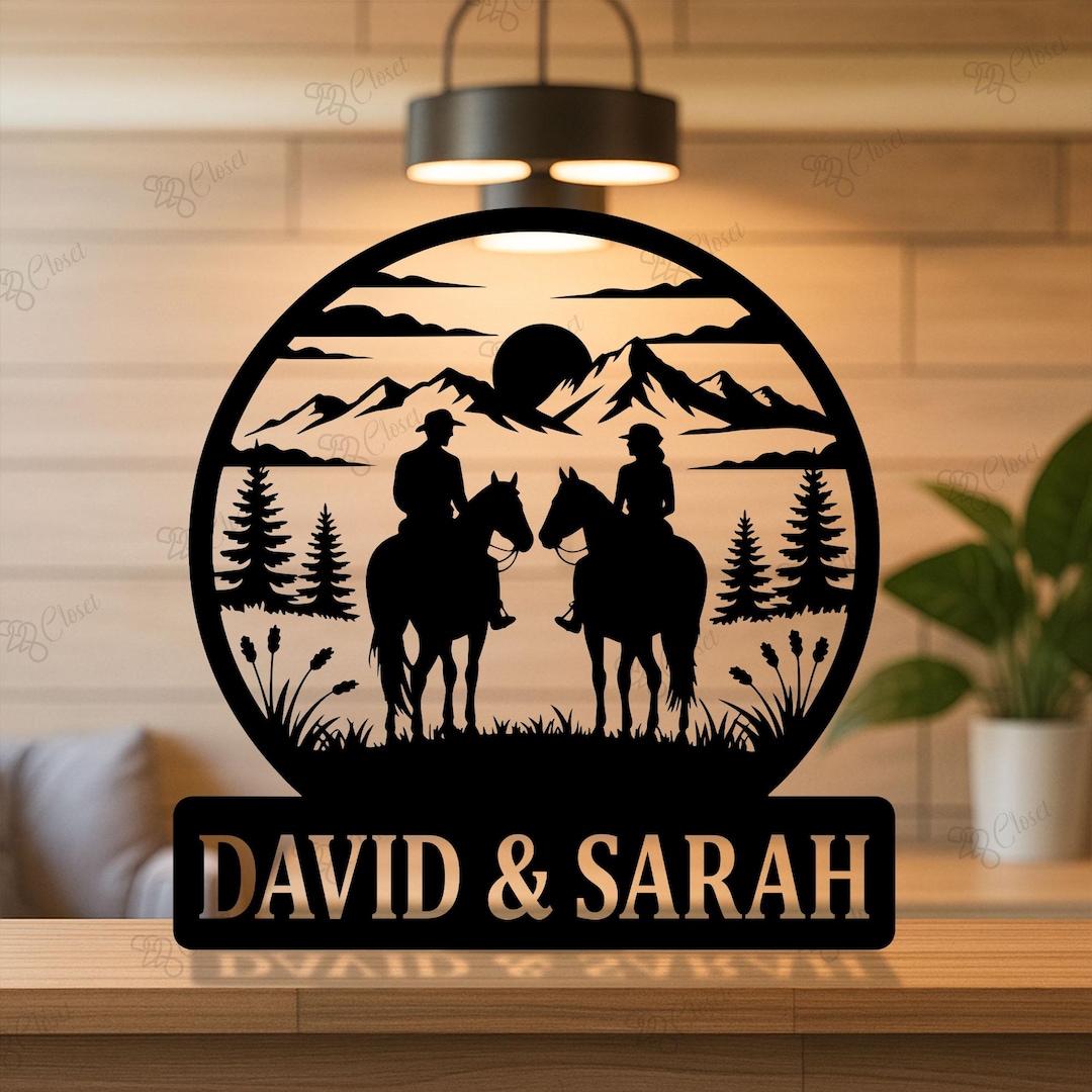 Custom Riding Couple Metal Sign,cowboy Couple Sign,couple Horse Riding ...