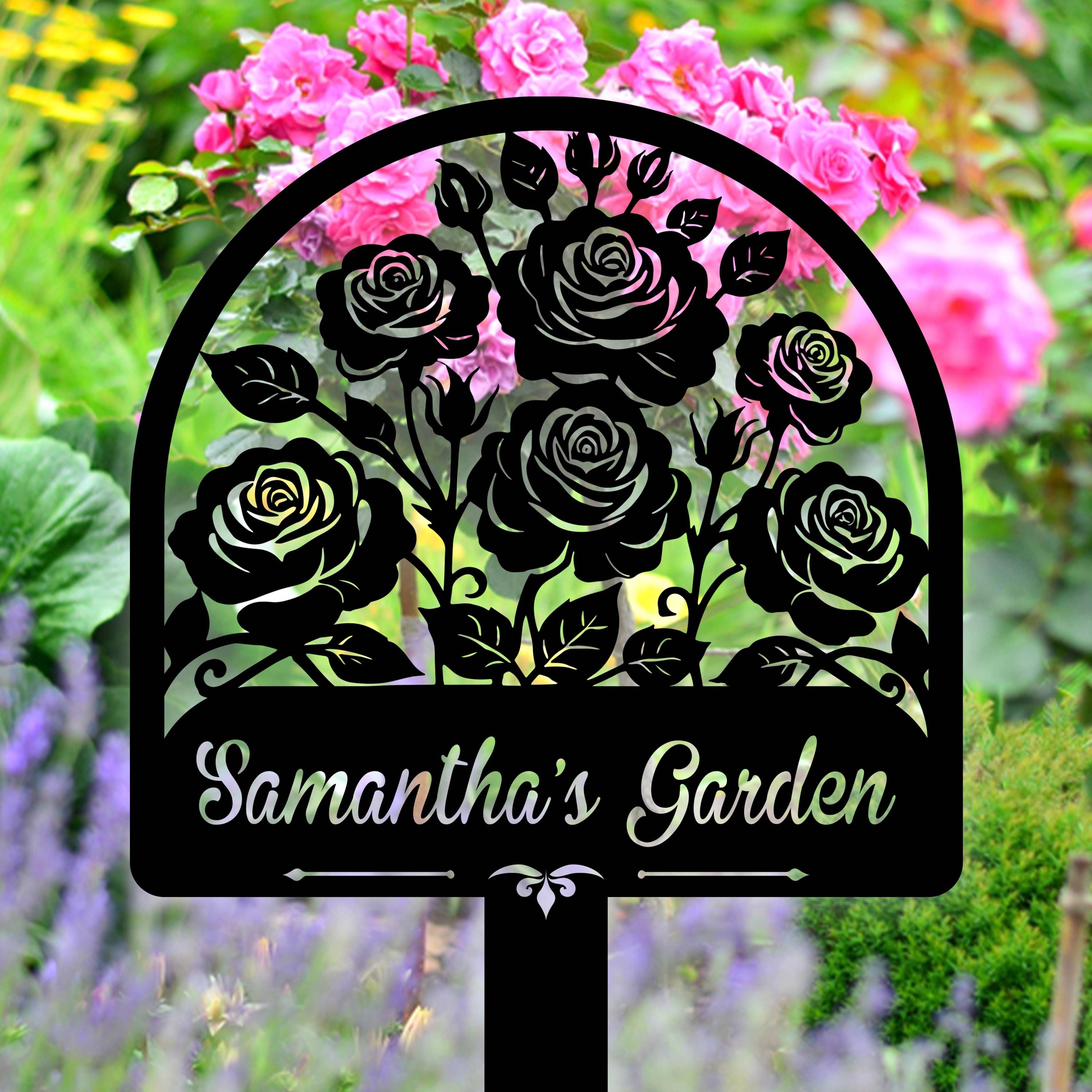 Custom Rose Garden Sign, Flower Garden Sign, Outdoor Floral Yard Decor ...