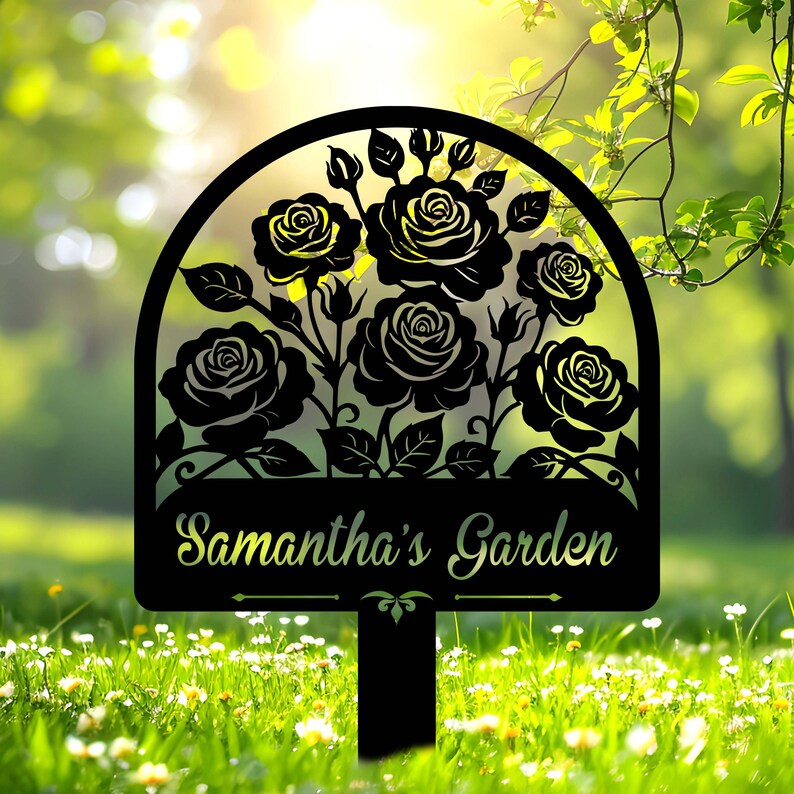 Custom Rose Garden Sign, Flower Garden Sign, Outdoor Floral Yard Decor ...