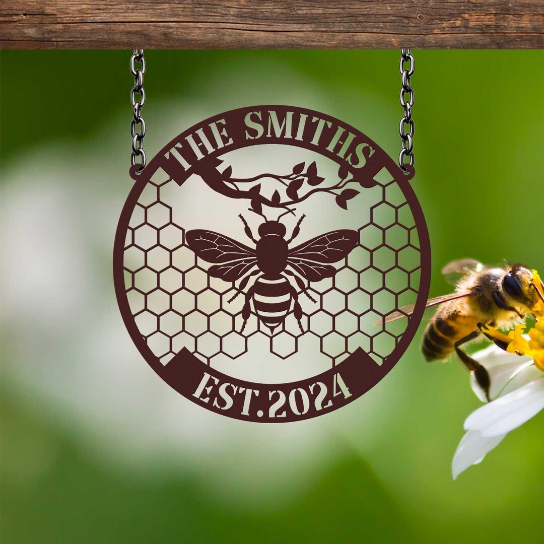 Custom Honey Bee Metal Wall Decor Led Light, Personalized Bee Farm Sign ...