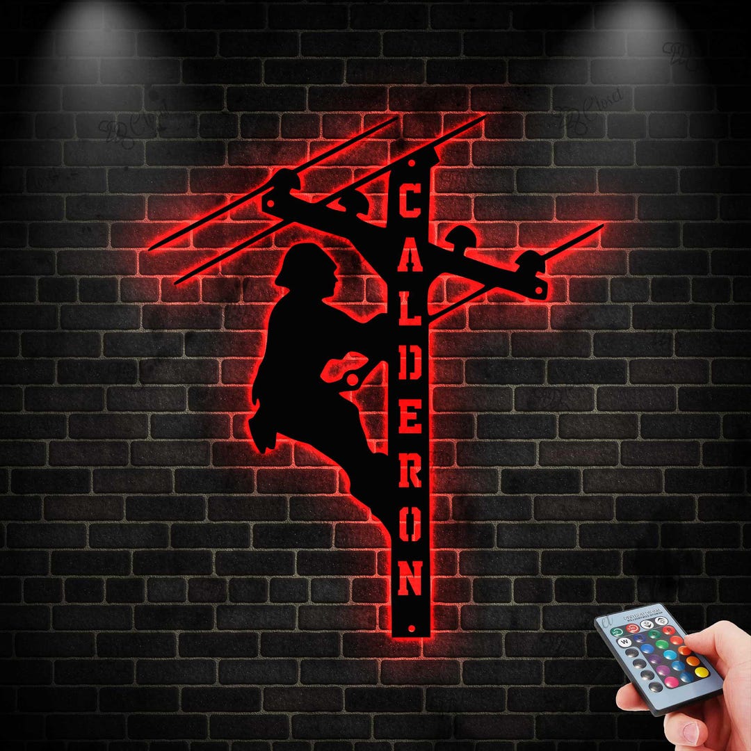 Personalized Lineman Metal Wall Art LED, Lineman Wall Decor, Custom ...