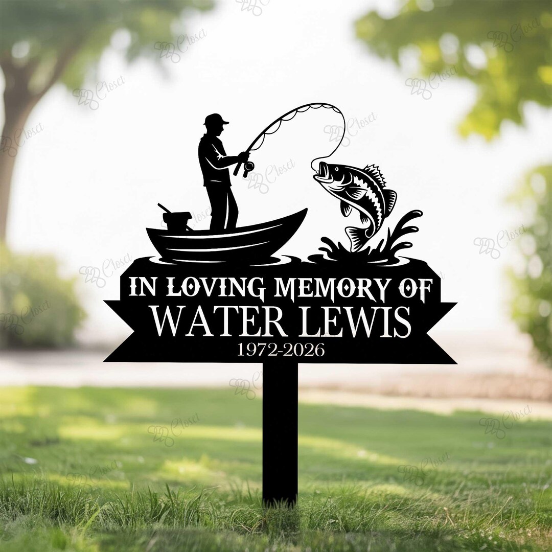Custom Fishing Memorial Metal Stake : Personalized Grave Maker With ...