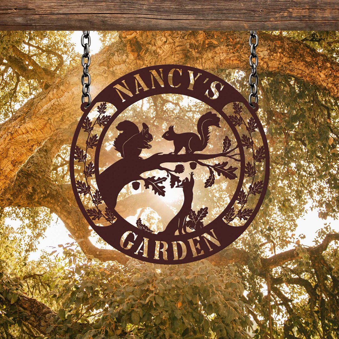 Personalized Squirrel Metal Wall Decor, Squirrel Welcome Garden Sign ...