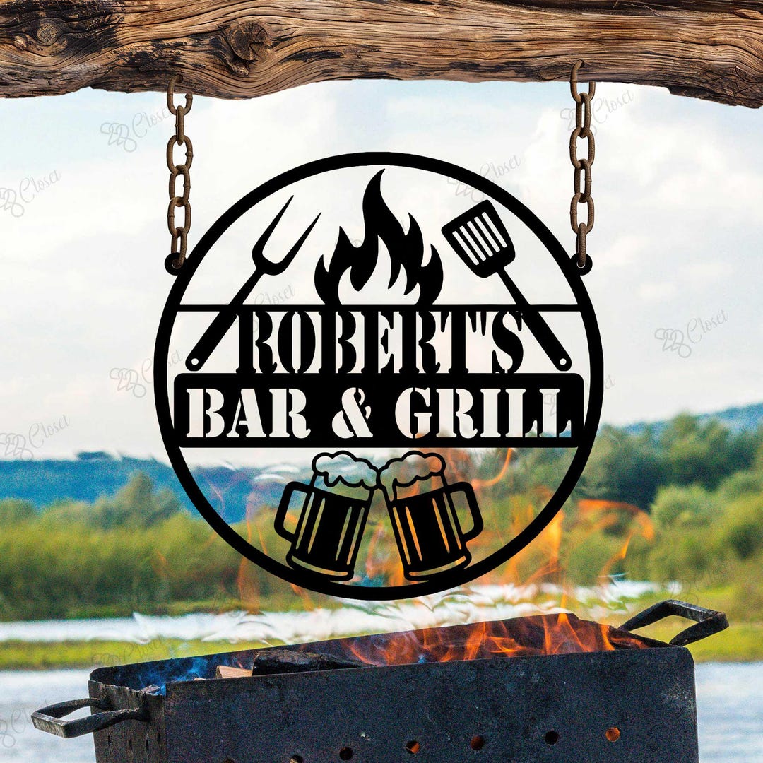 Custom Bar and Grill Sign, Custom BBQ Grill Sign, Personalized Outdoor ...