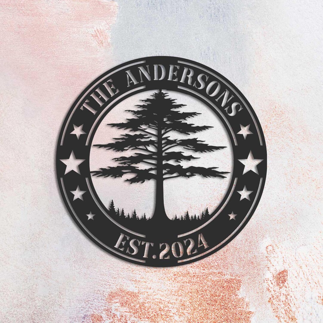 Personalized Cedar Tree Metal Sign, Cedar Tree Wall Art, Custom Family ...