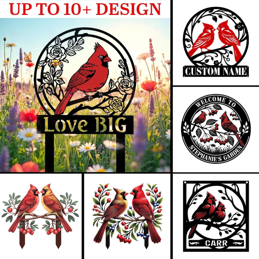 Custom Red Cardinal Garden Decor, Cardinal Metal Name Sign, Cardinals ...