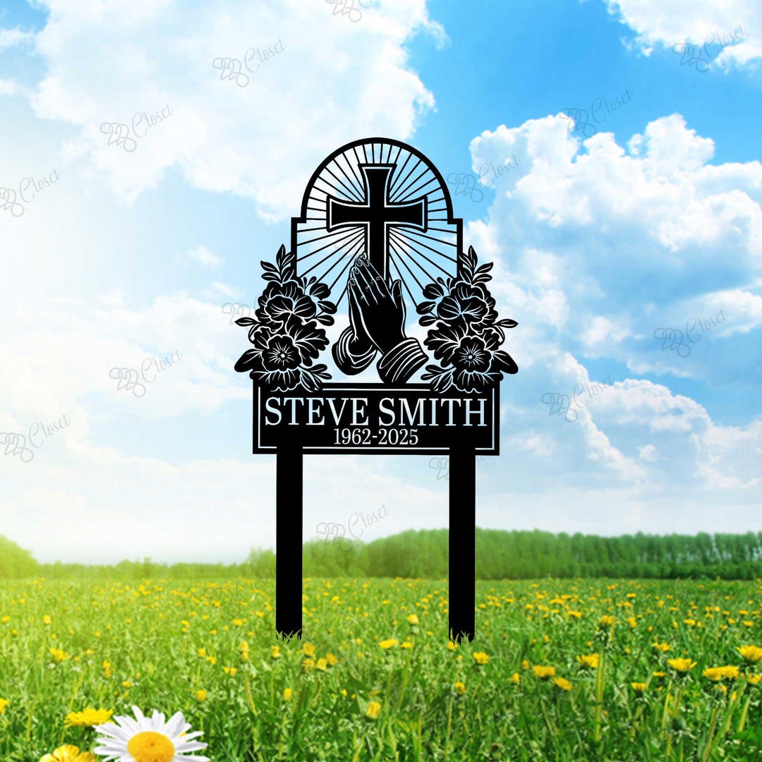 Custom Cross Metal Grave Marker,cross and Praying Hands Memorial Yard Sign,memorial Grave Sign ...