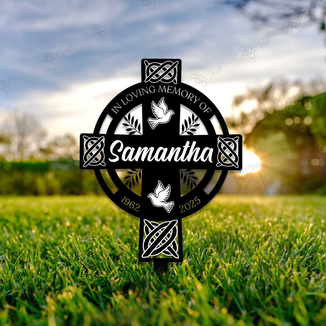 Custom Memorial Cross ,grave Marker With Doves, Cross Name Decoration ...