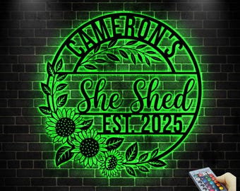 Custom Metal She Shed Sign With Led Lights, She Shed Wall Decor Craft ...