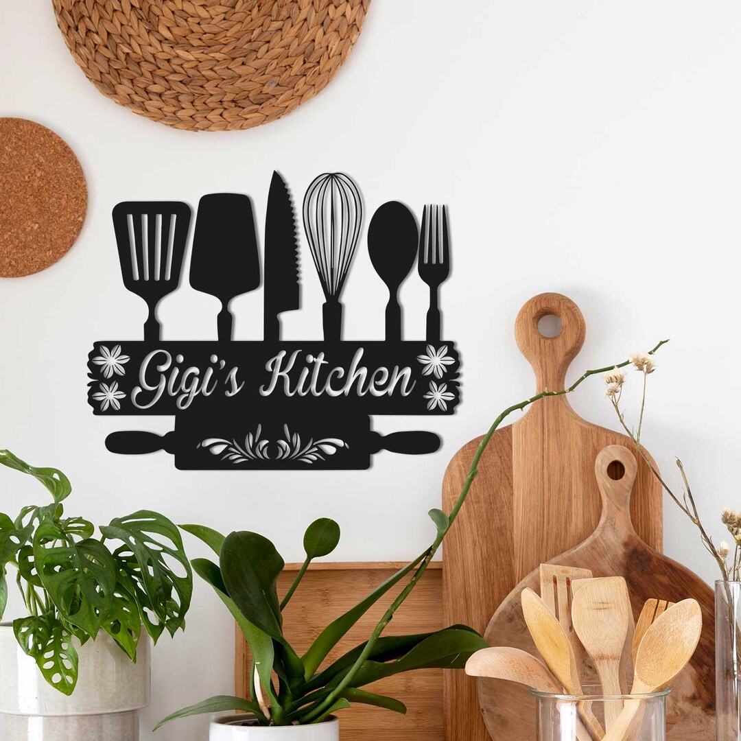 Personalized Kitchen Sign, Metal Wall Art Cooking Decor, Kitchen Name ...