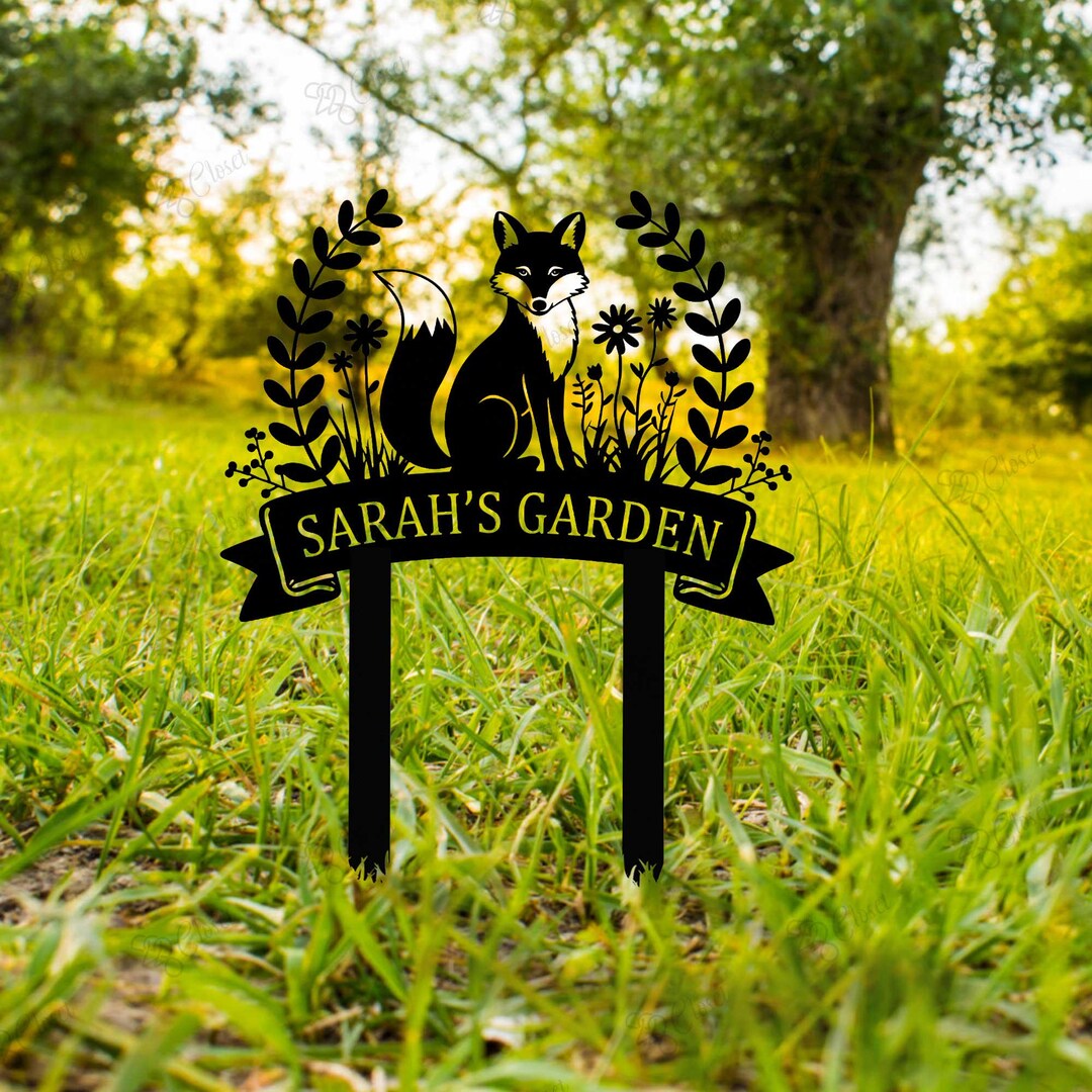 Custom Fox Garden Sign,fox Metal Garden Stake,fox and Flowers Metal ...