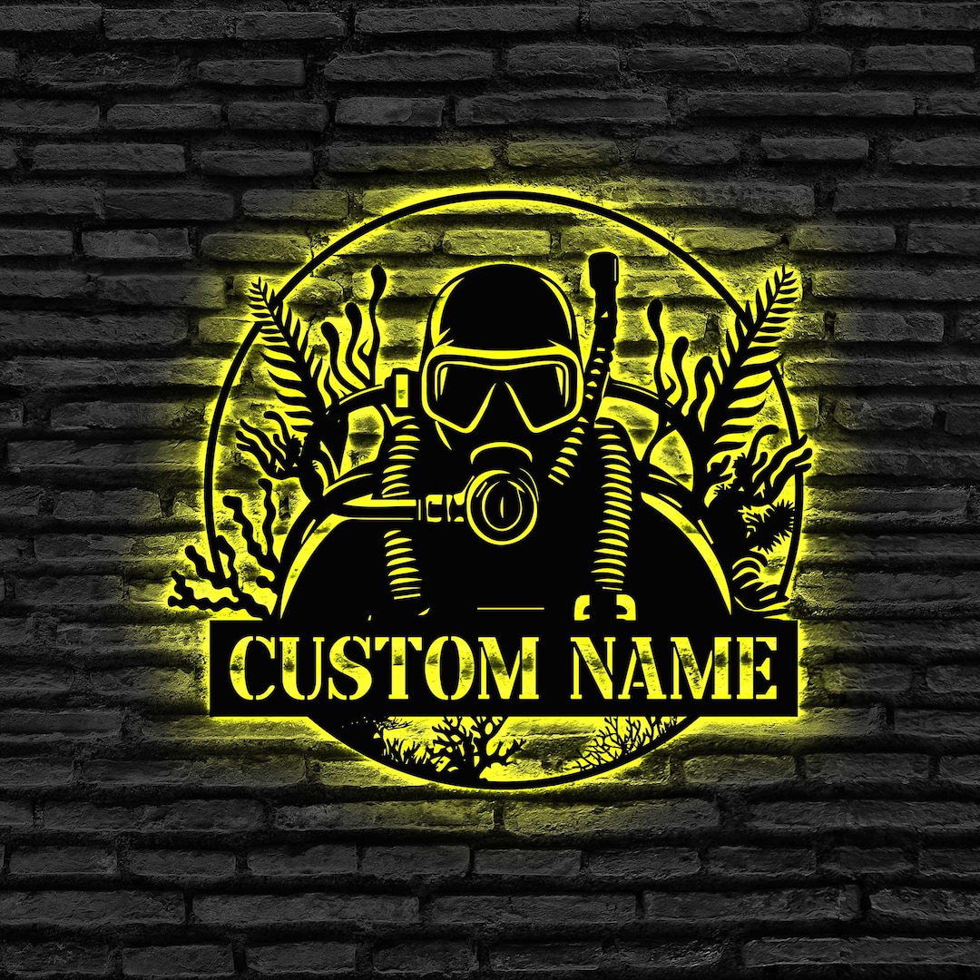 Custom Scuba Diver LED Sign,diver Wall Sign,scuba Diving LED Metal Sign ...