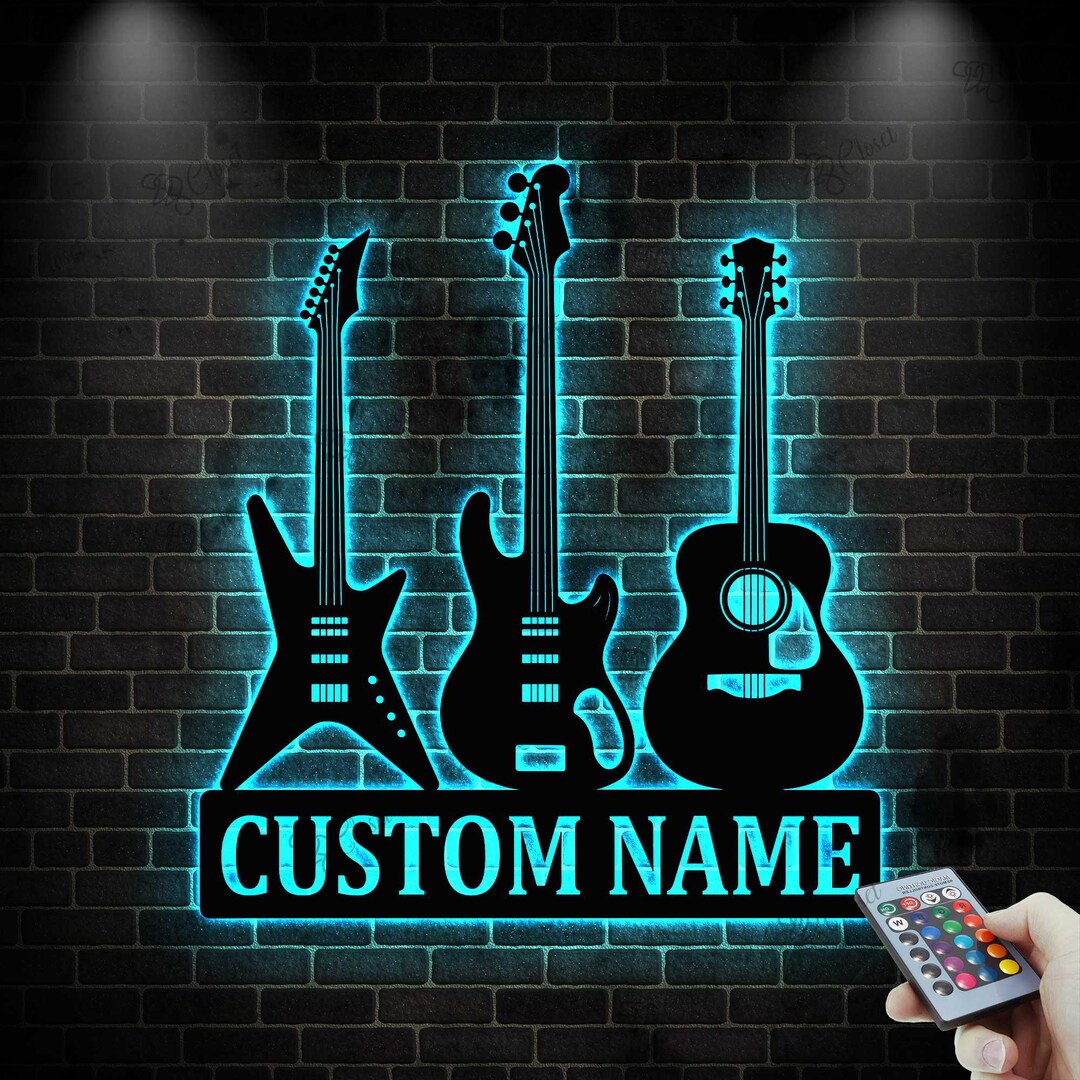 Custom Guitar Metal Sign With LED Lights,guitar Metal Wall Art ,guitar ...
