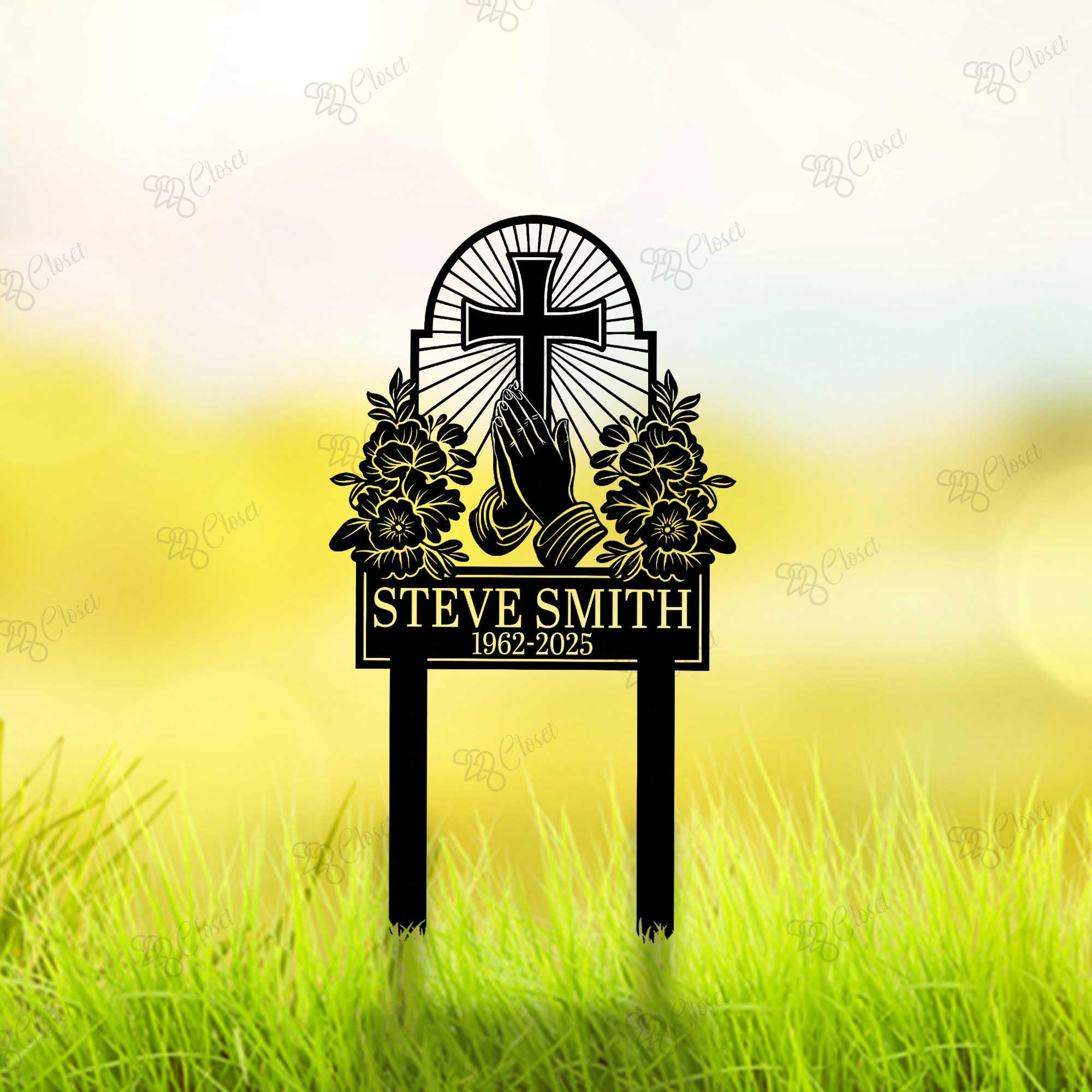Custom Cross Metal Grave Marker,cross and Praying Hands Memorial Yard Sign,memorial Grave Sign ...