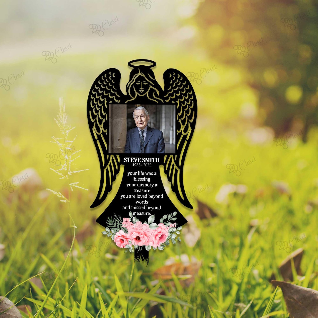 Personalized Memorial Angel Grave Marker, Photo Memorial Garden Stake ...