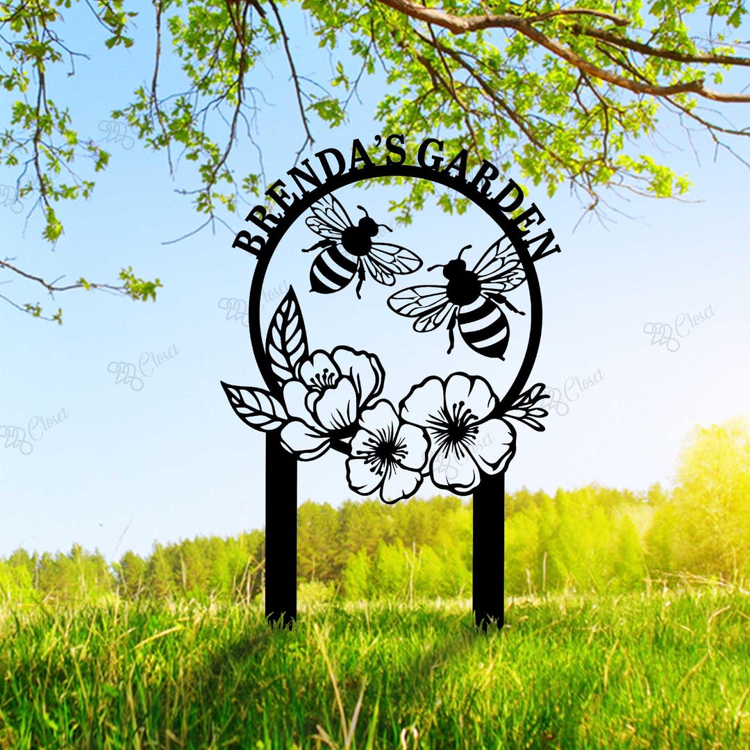 Custom Bee Garden Stake,flower Bee Garden Sign,metal Bee Garden Stake ...