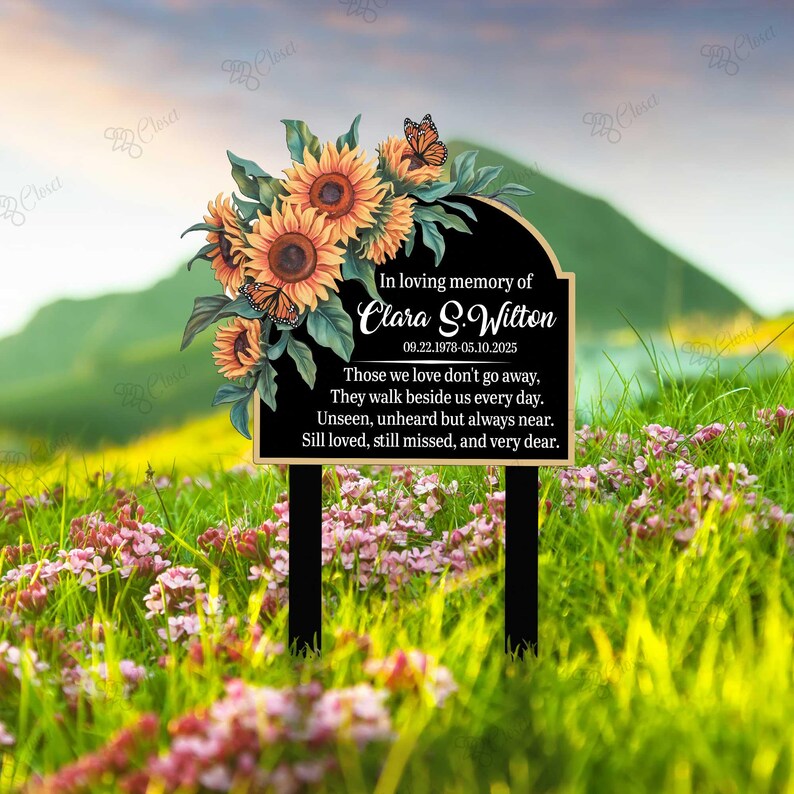 Custom Memorial Garden Sign, Sunflower Grave Marker, in Loving Memory ...