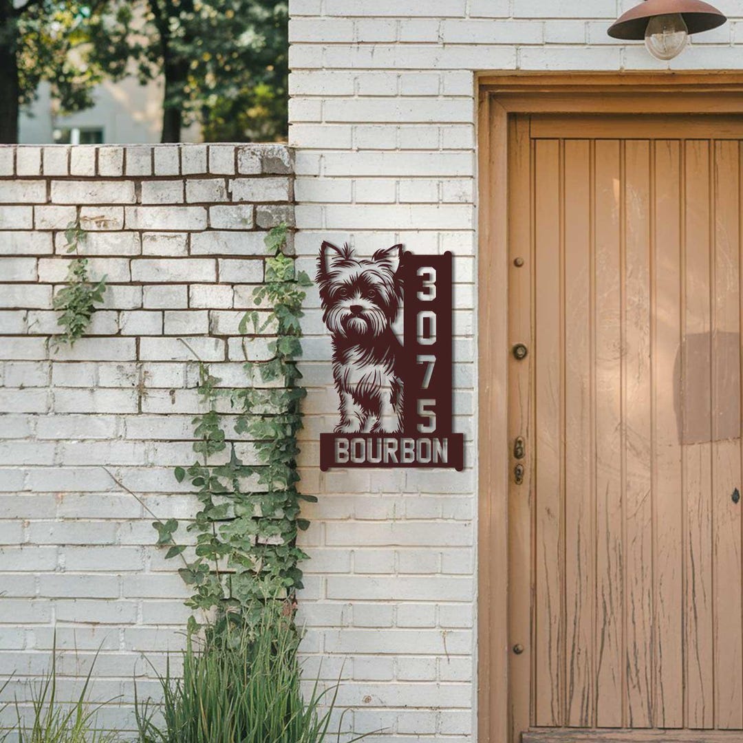 Custom Metal Dog Address Sign, Pet House Number Plaque, Yorkshire ...