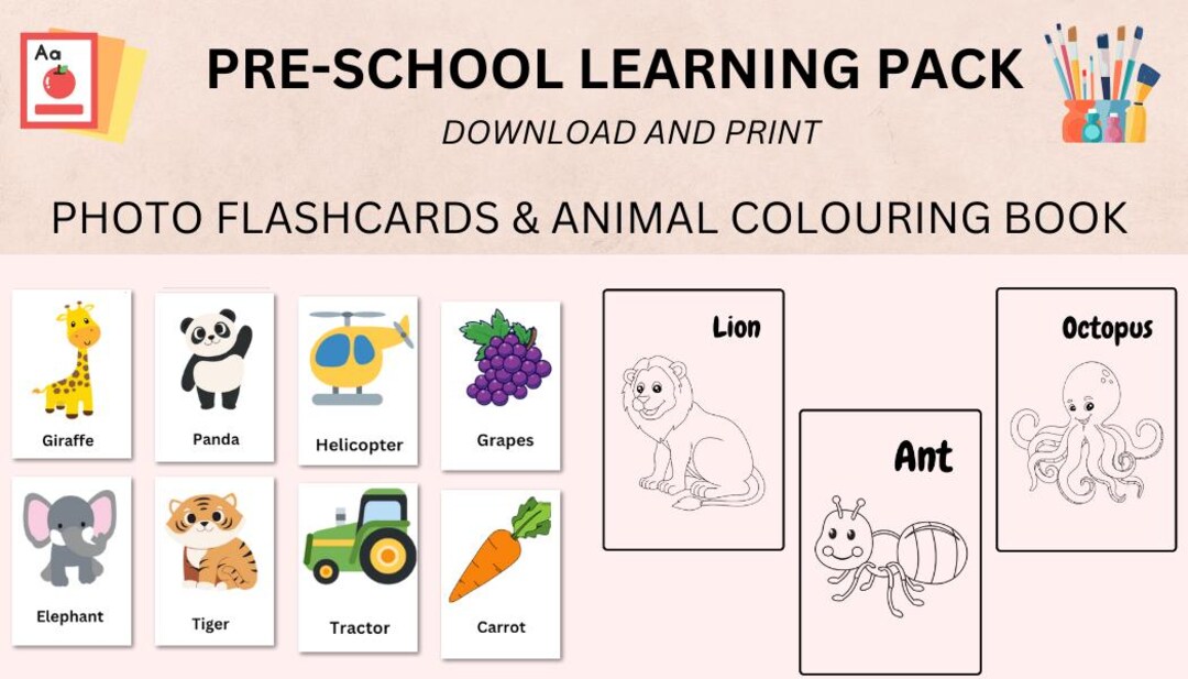 Preschool Flashcards and Colouring Pages printable - Etsy