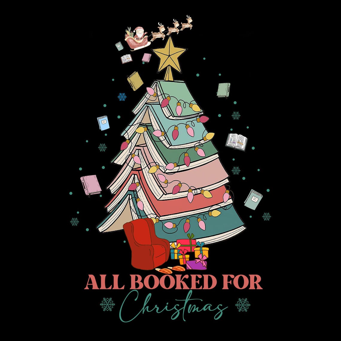 All Booked for Christmas Png, Christmas Books Png, Book Lovers Png ...