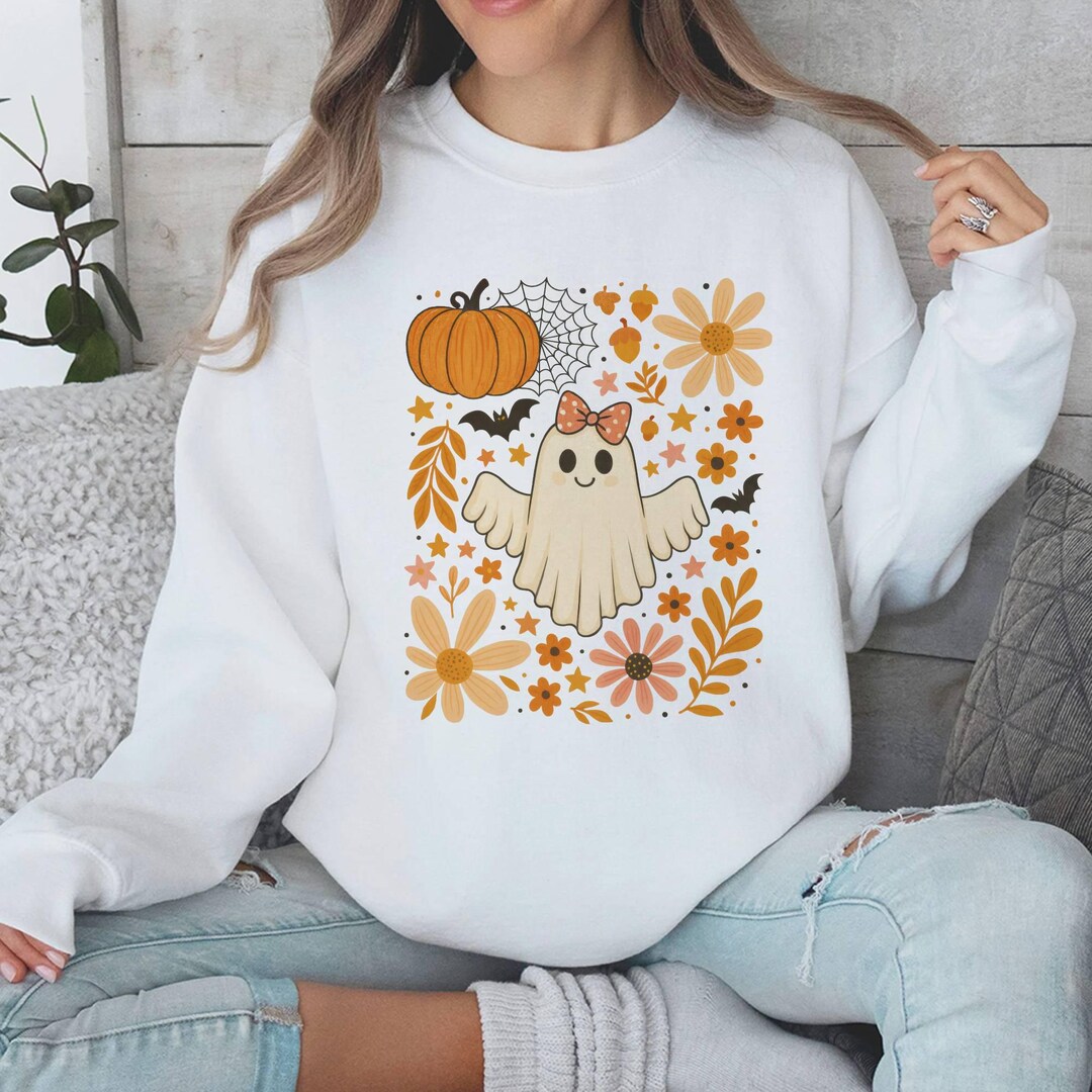 Halloween Fall Ghost Boho Png, Boho Floral Fall Png, Halloween Png ...