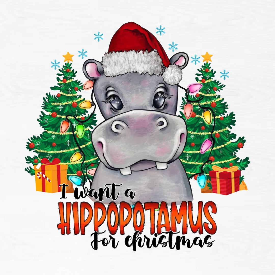 I Want A Hippopotamus for Christmas Png, Hippo Christmas Lights Png ...