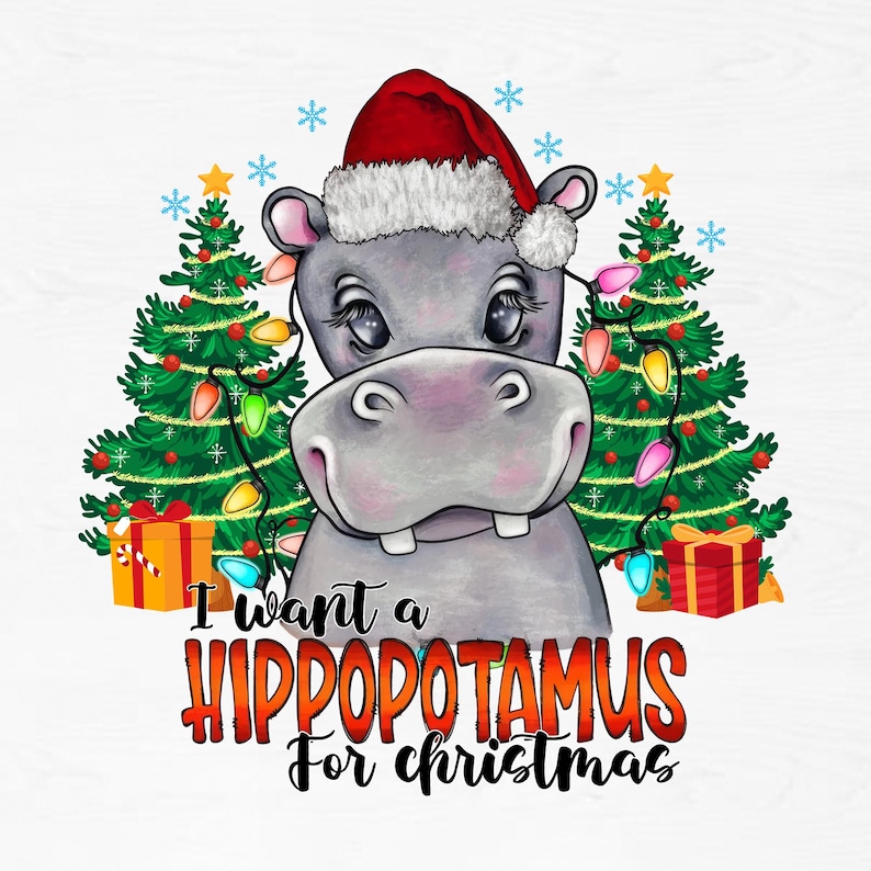 I Want A Hippopotamus for Christmas Png, Hippo Christmas Lights Png ...