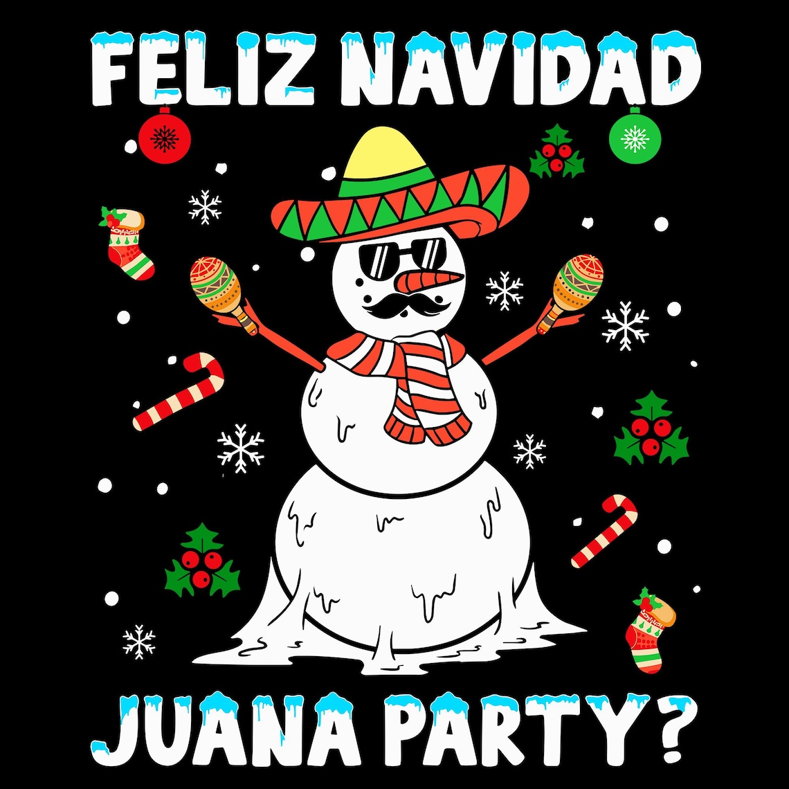 Feliz Navidad Mexican Snowman With Sombrero Christmas Png, Mexican ...