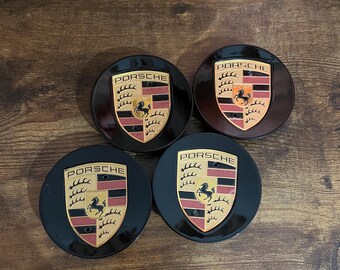 Porsche Center Caps 76mm Concave 4pcs Gloss Black Classic Crest ...