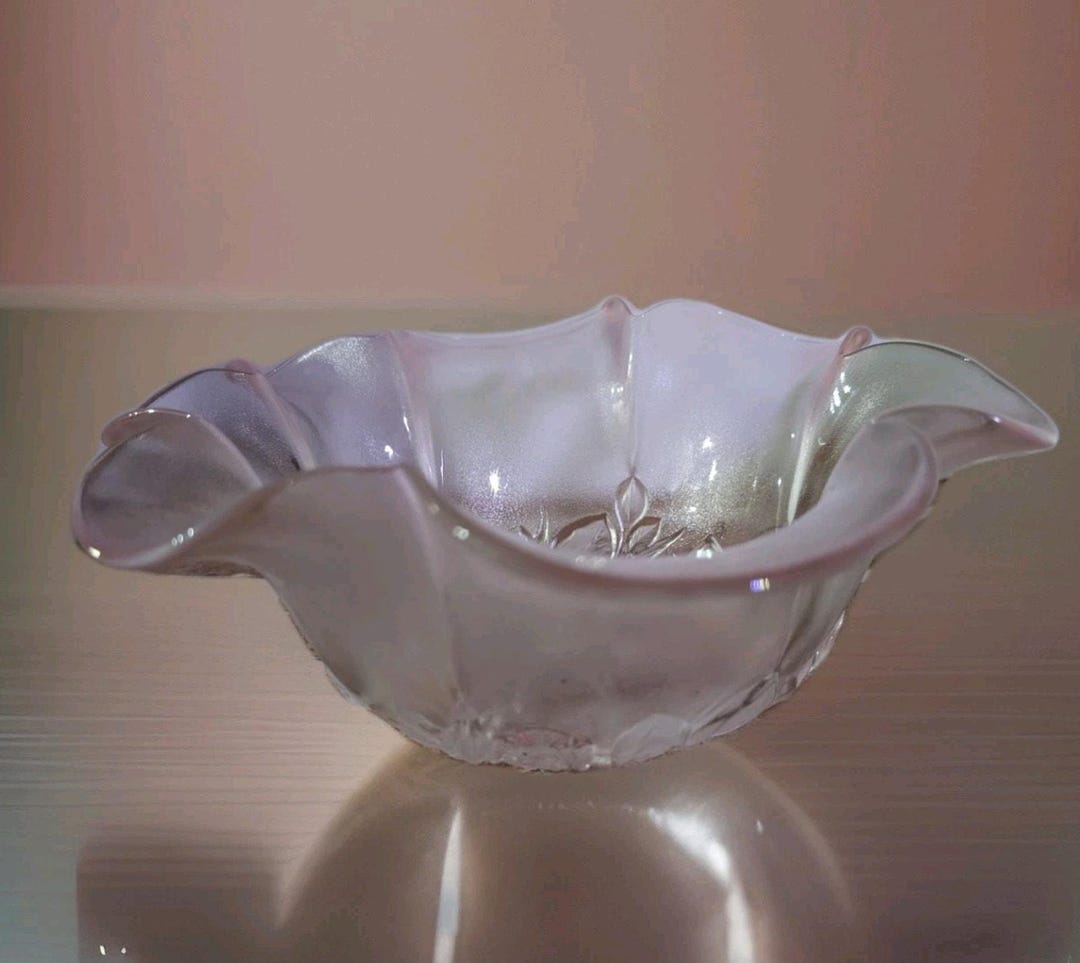 Vintage Mikasa Pink Rosella Bowl Crystal Rose Ruffled Edge Frosted ...