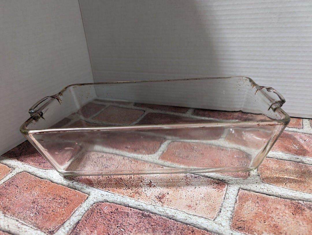 Vintage Pyrex Clear Glass Bread Loaf Dish Pan #214 B-A W/ Handles 10 3/ ...