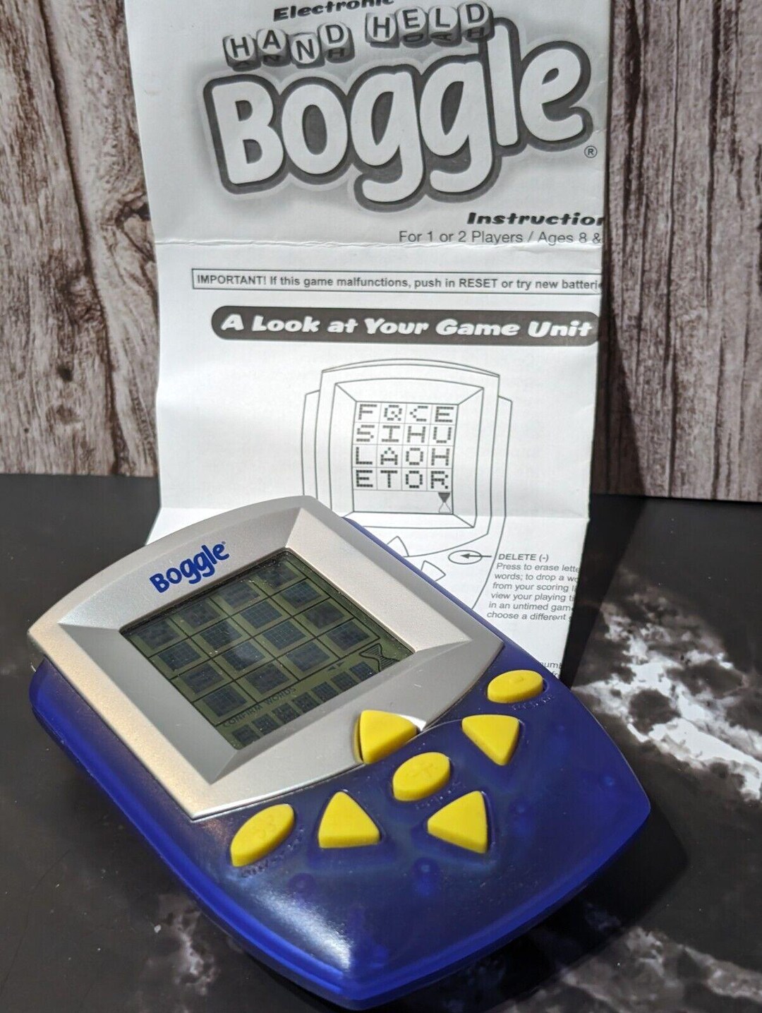 2002 BOGGLE Blue & Silver HANDHELD Electronic Word Puzzle Game by ...