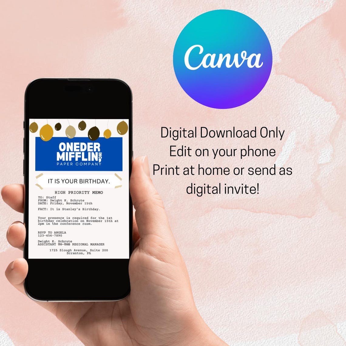 The Office Birthday Invitation: Oneder Mifflin Party (canva Template ...