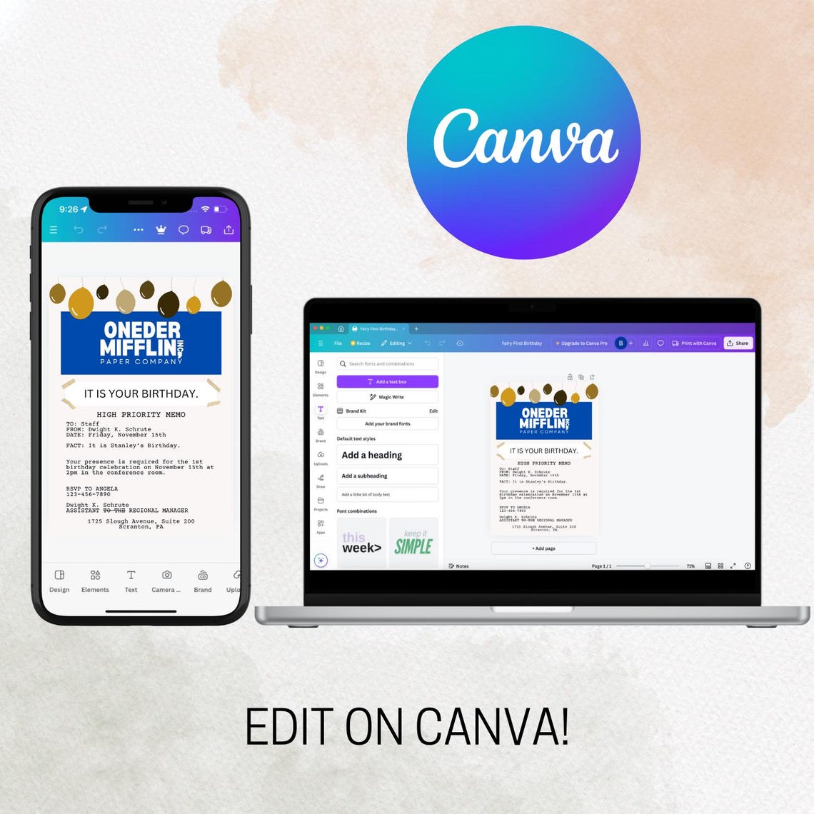 The Office Birthday Invitation: Oneder Mifflin Party (canva Template ...